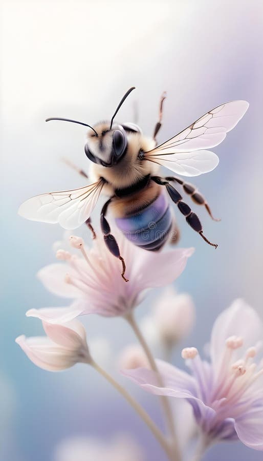Bee Honeybee Bumblebee with Wings at Work in Pollination Gathering ...