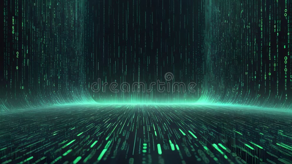 Binary Code in Green Color Curved Shaped Like a Room Stock Illustration ...