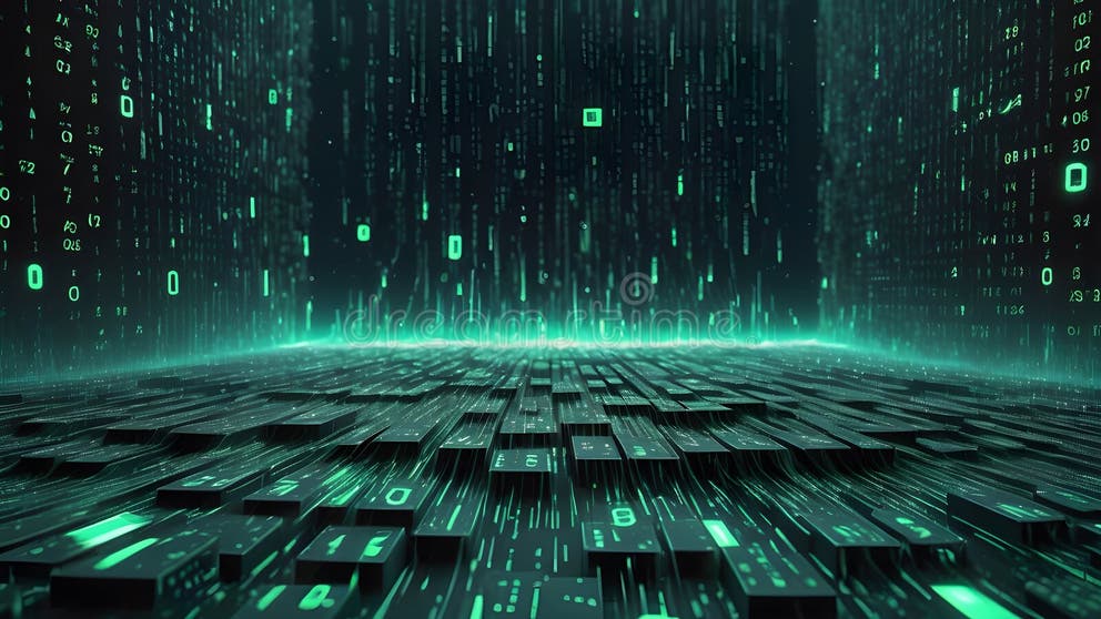 Binary Code in Green Color Curved Shaped Like a Room Stock Illustration ...