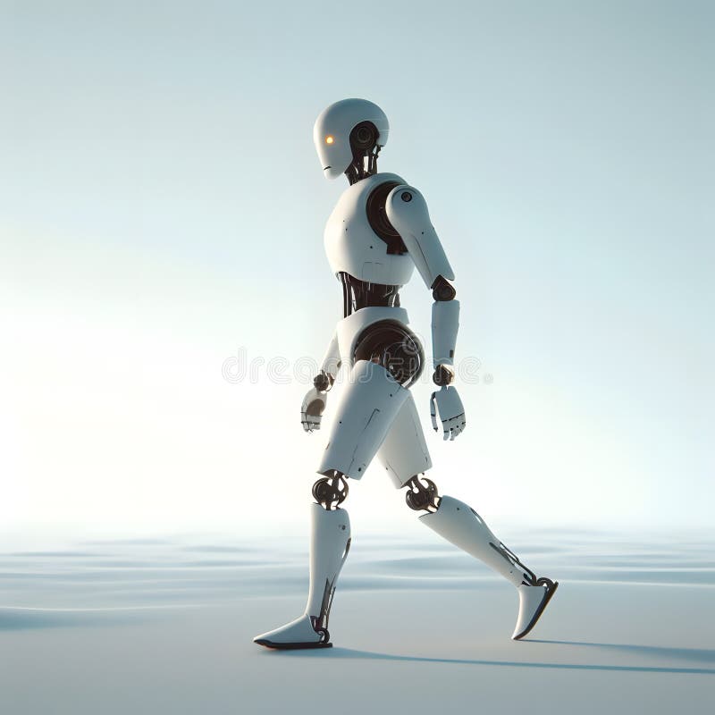 Humanoid Robot Walking in Empty Abstract Space Stock Image - Image of ...
