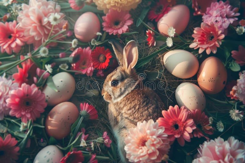 Happy Easter Handdrawn Card Eggs Curiosity Basket. White Soil Bunny ...