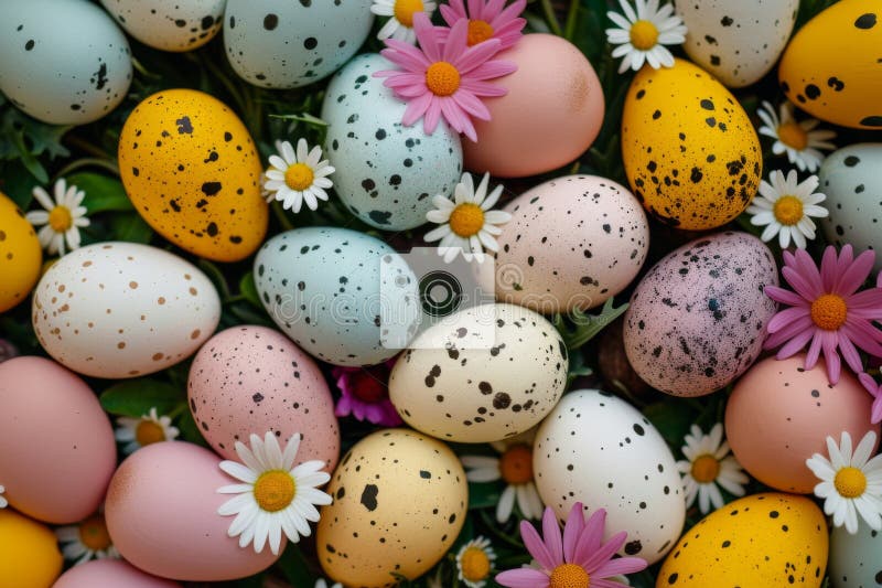 Happy Easter Light Blue Eggs Easiness Basket. White Daisies Bunny ...