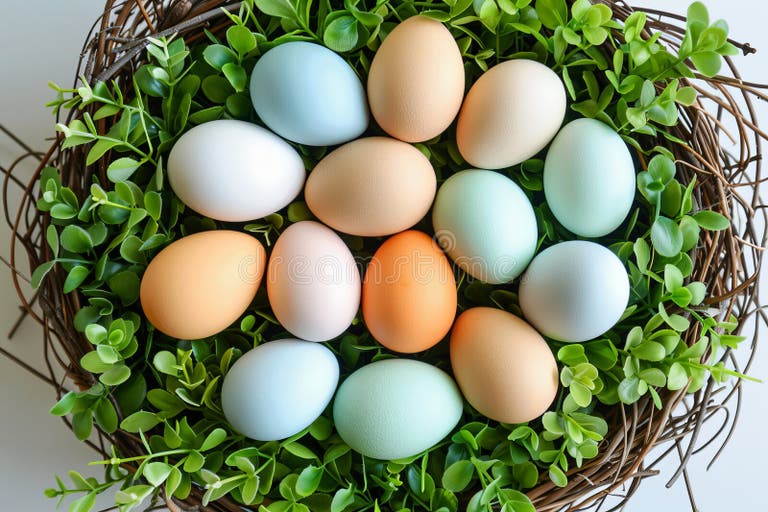 Happy Easter Message Area Eggs Lively Basket. White Digital ...