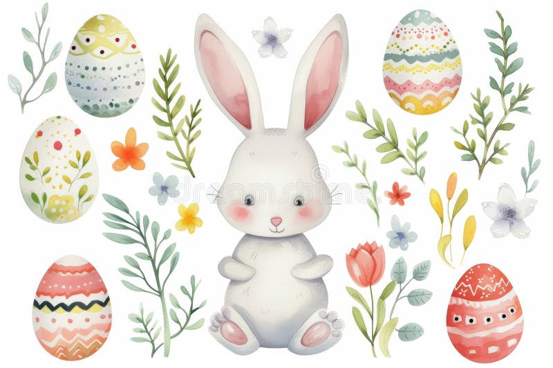 Happy Easter Peonie Eggs Jocular Basket. White Gerbera Daisies Bunny ...