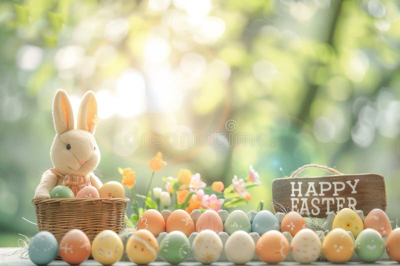 Happy Easter Render Resolution Eggs Bunny Decorations Basket. White ...