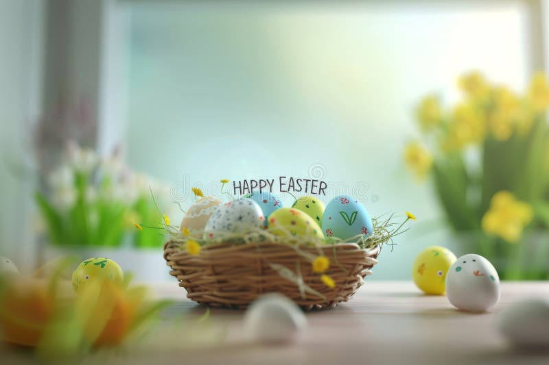 Happy Easter Representation Eggs Springtime Serenade Basket. White CGI ...