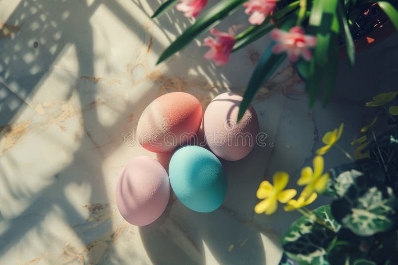 Happy Easter Sustainable Eggs Pastel Glacier Blue Basket. White Native ...