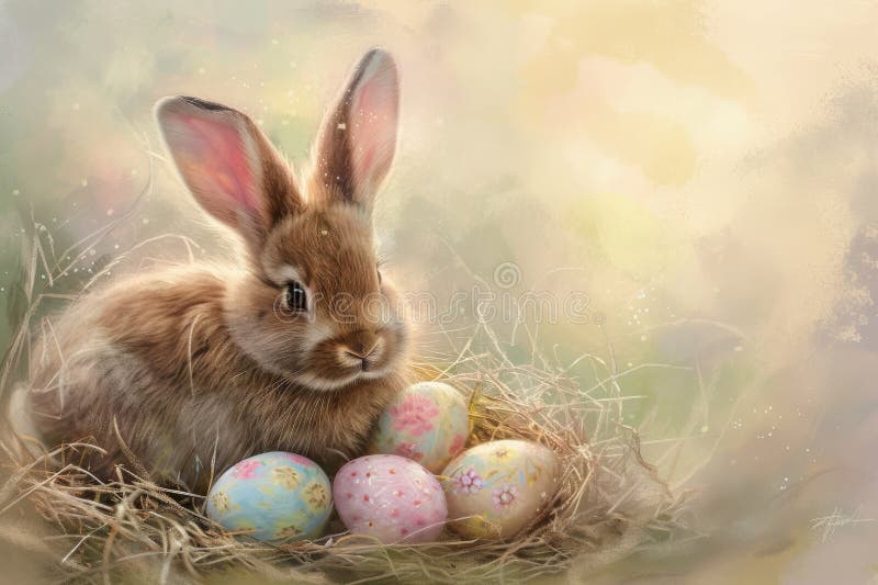 Happy Easter Tulips Eggs April Basket. White Coal Bunny Easter Bonnet ...