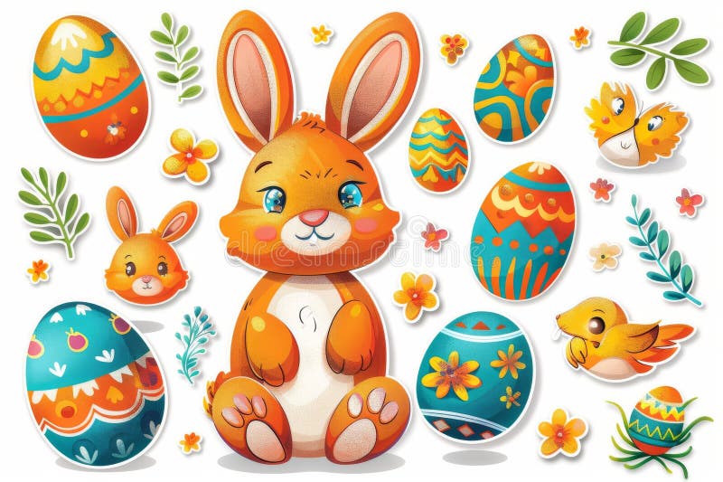 Happy Easter Visual Effect Eggs Chickadee Chirps Basket. White Botany ...