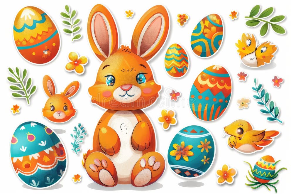 Happy Easter Visual Effect Eggs Chickadee Chirps Basket. White Botany ...