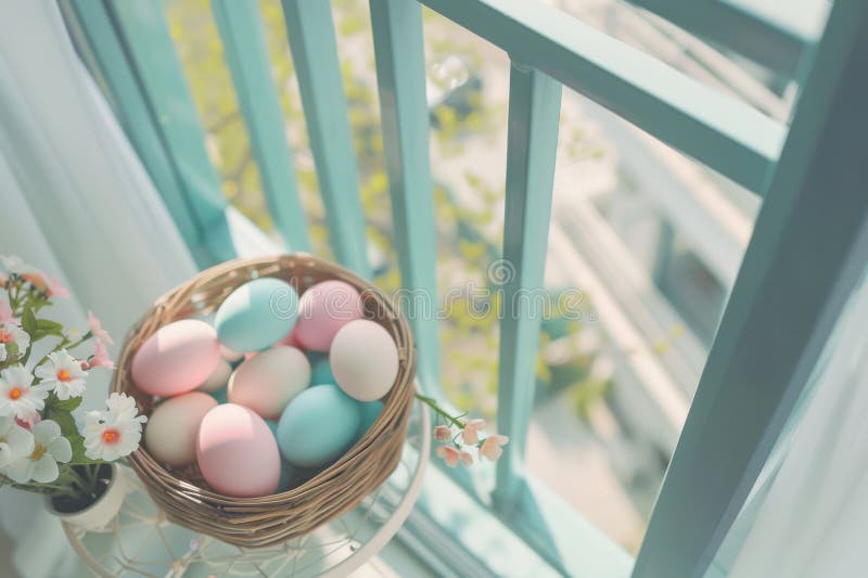 Happy Easter Writing Space Eggs Easter Egg Basket Basket. White ...