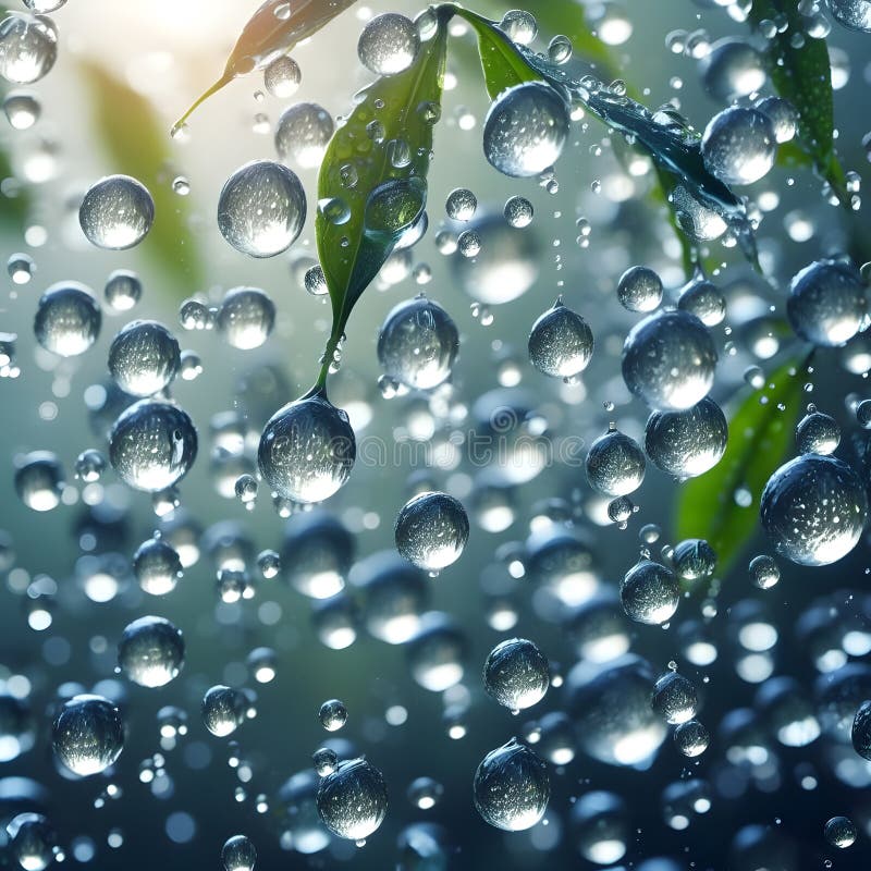 Large Falling Water Drops in Leafy Scene Stock Photo - Image of plant ...