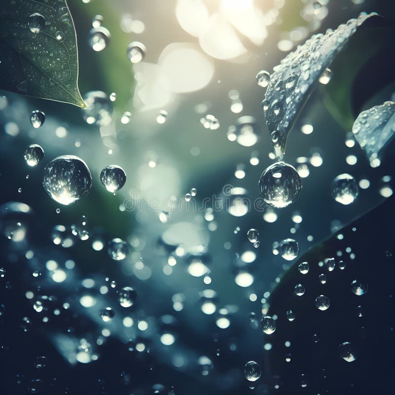 Large Falling Water Drops in Leafy Scene Stock Image - Image of plant ...