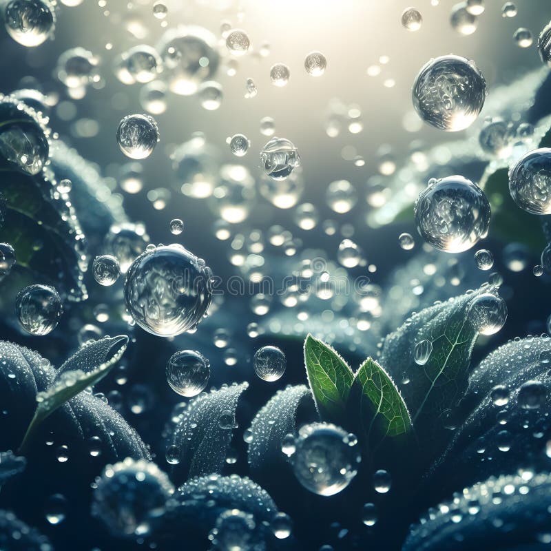 Large Falling Water Drops in Leafy Scene Stock Photo - Image of science ...
