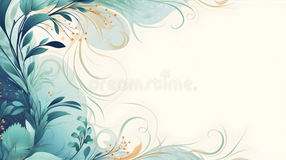 A White and Blue Background with a Floral Design. Abstract Cyan ...