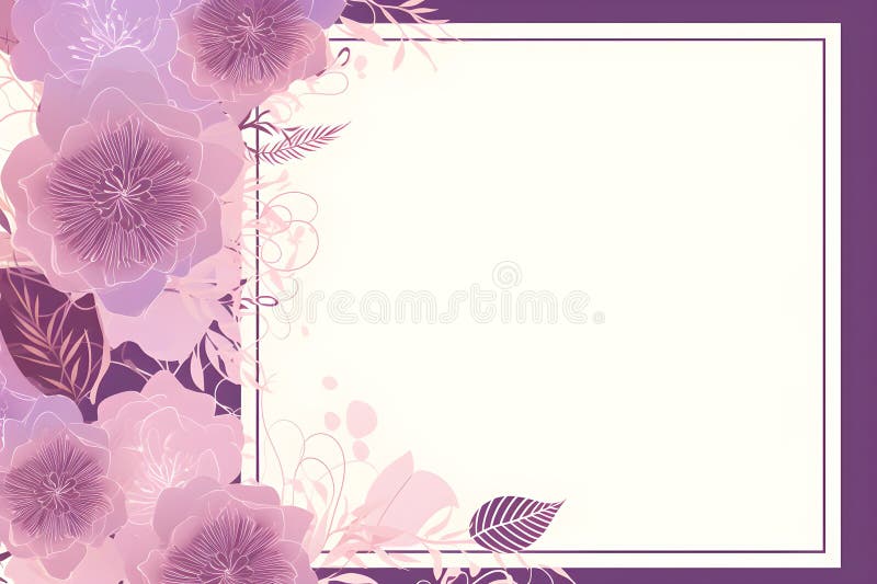 A Purple and White Floral Background with a Square Frame. Abstract ...