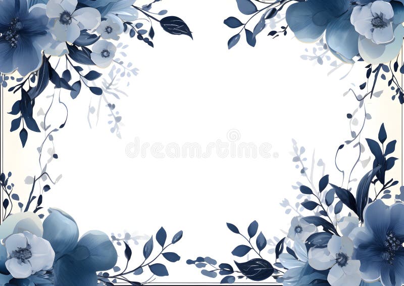 A Picture Frame with Blue Flowers and Leaves. Abstract Blue Foliage ...