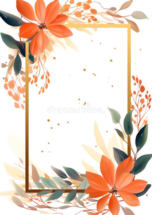 A Square Frame with Flowers and Leaves on a White Background. Abstract ...