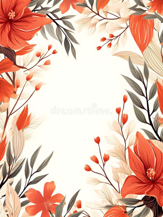A Floral Background with Red Flowers and Green Leaves. Abstract Rust ...