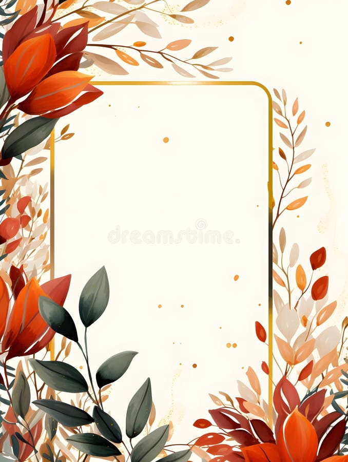 A Floral Frame with a White Background. Abstract Rust Color Foliage ...