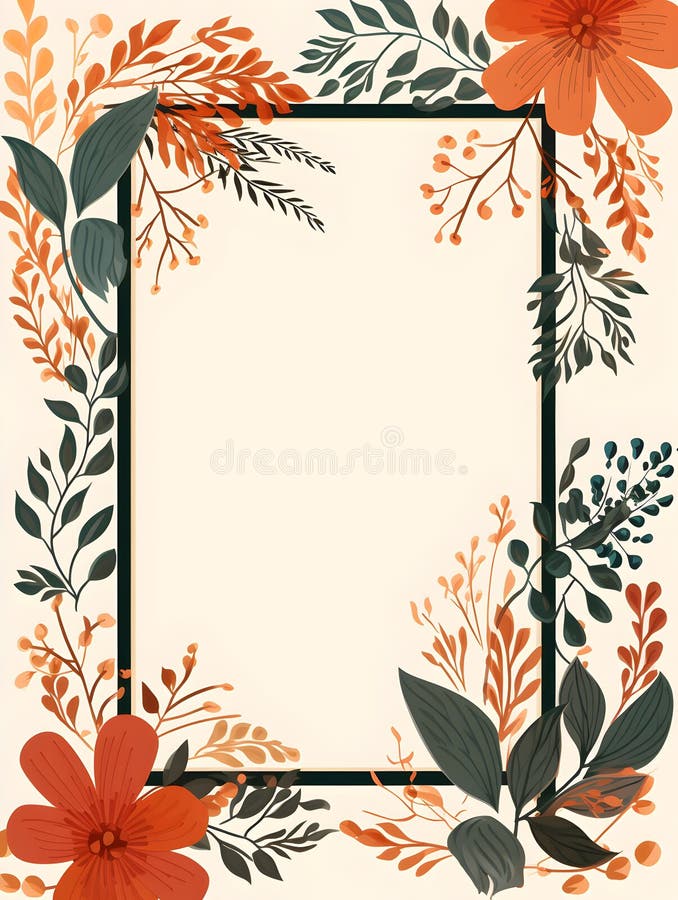 A Square Frame with Flowers and Leaves Around it. Abstract Rust Color ...