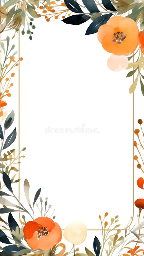 A Square Frame with Flowers and Leaves on a White Background. Abstract ...