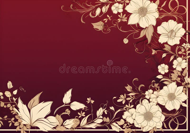 A Red and White Floral Background with a Gold Border. Abstract Maroon ...