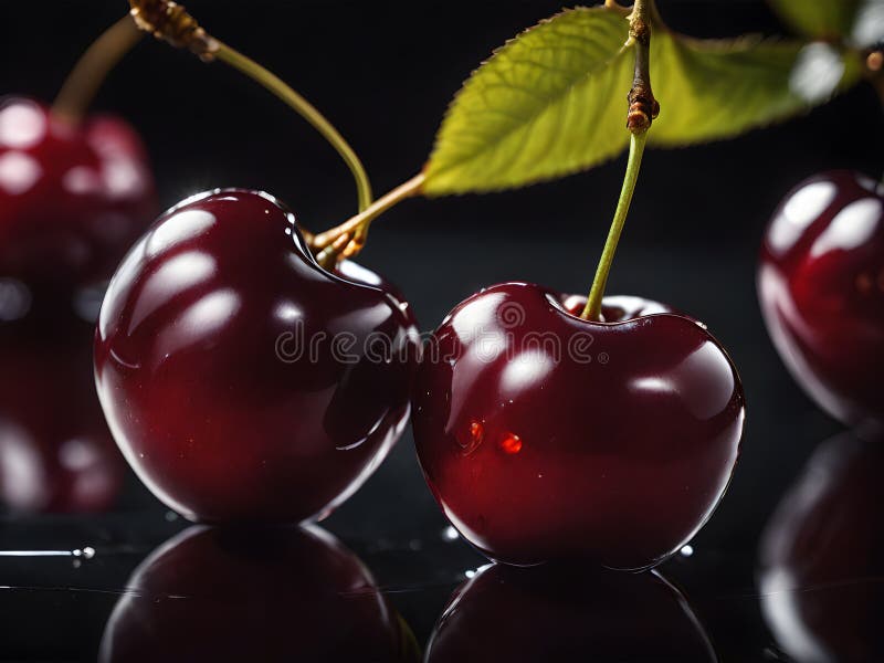 Two Cherries Black Background Stock Illustrations – 399 Two Cherries ...