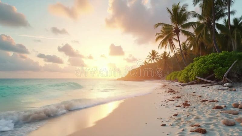 Serene Tropical Paradise Video Animation Calm Ocean Waves White Sand ...