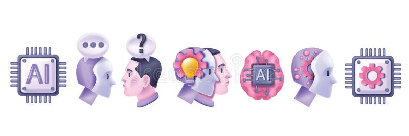 3D AI Technology Icon Set Innovation Process Artificial Intelligence ...