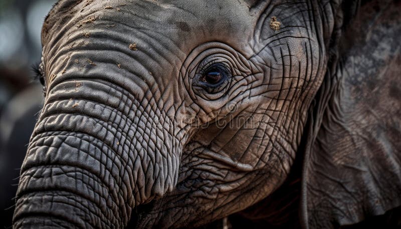 Forefront Focus on Elephant Portrait, Majestic and Wrinkled Generated ...
