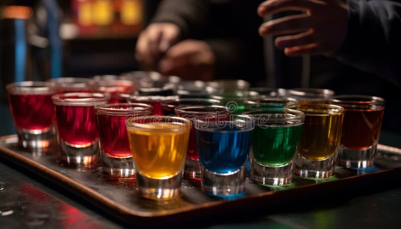 Liquid Refreshment Pours from Multi Colored Drink Establishment ...