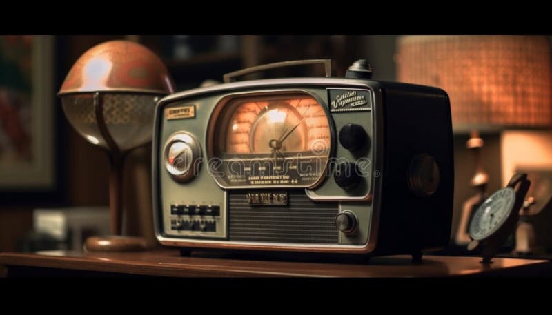 Old Fashioned Radio with Chrome Knob Plays Retro Music Generated by AI ...