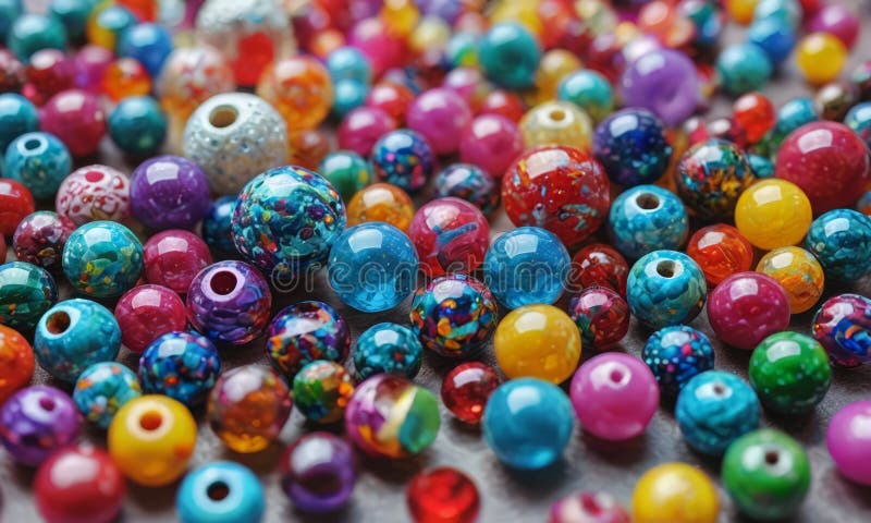Vibrant Array Multicolored Beads, Including Blue, Red, Yellow, and Pink ...