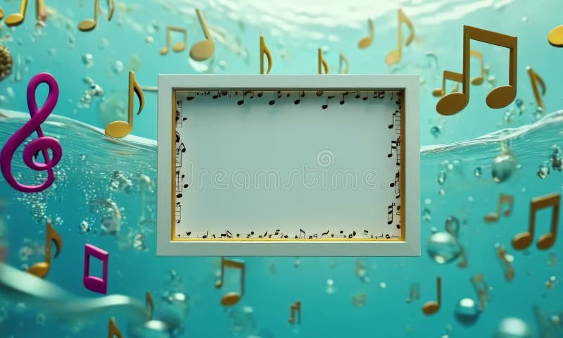 Music Notes and Floating in Water with White Frame Stock Illustration ...