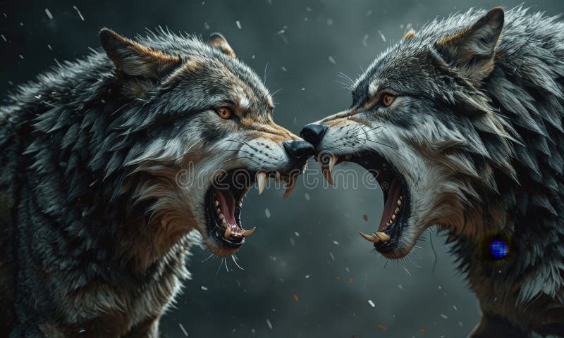 Two Wolves Fighting in the Snow Stock Illustration - Illustration of ...