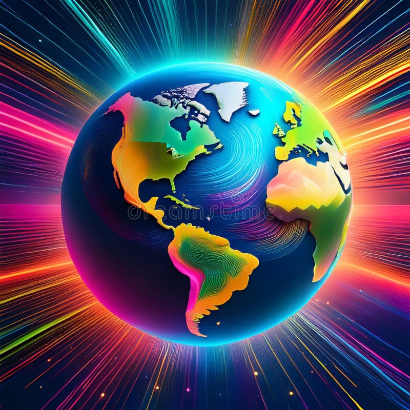 Vibrant Depiction of Earth Surrounded by Bright Rays Illustrating ...
