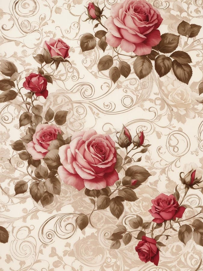 Generated Illustration of a Vibrant Wallpaper with Pink Roses in a ...