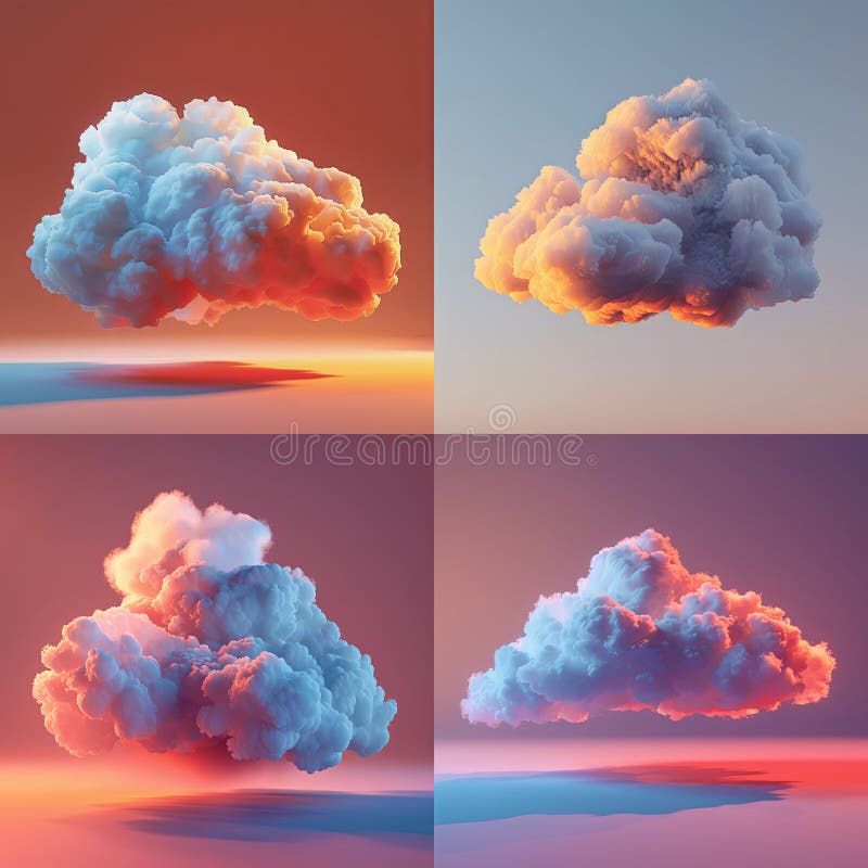 A set of 4 cloud art stock illustration. Illustration of lighting ...