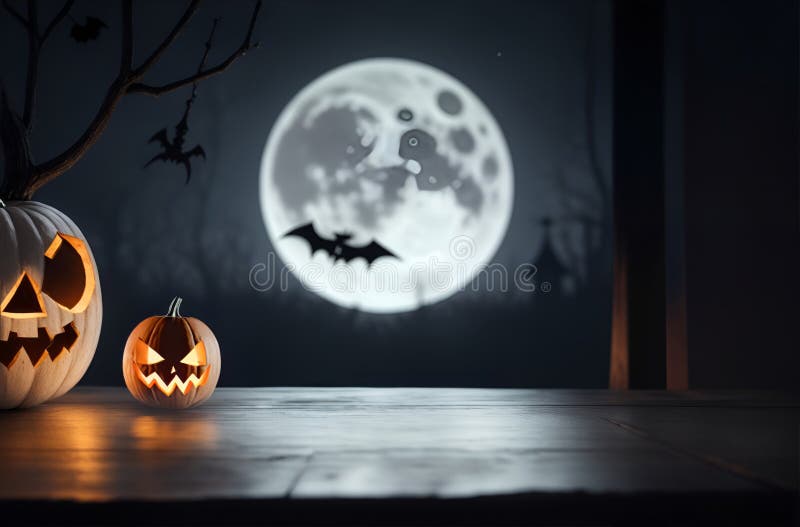 Wooden Table in the Haunted Forest Full Moon Night - Wooden Table with ...