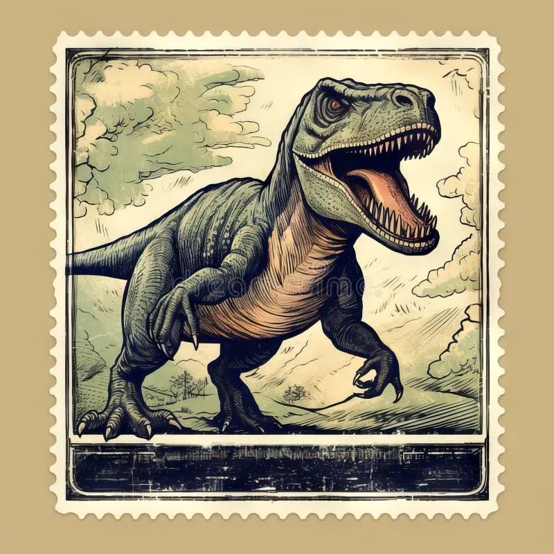Inosaur Chronicles: Vintage Stamp Chronicles the Reign of T-Rex Stock ...