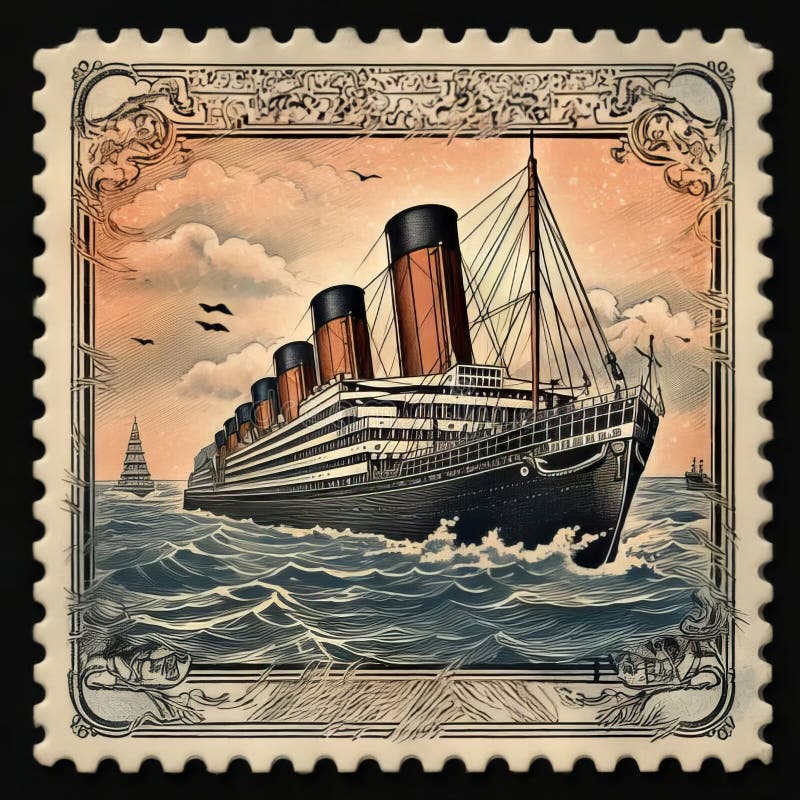 Nautical Nostalgia: Weathered Vintage Stamp Depicting Majestic ...
