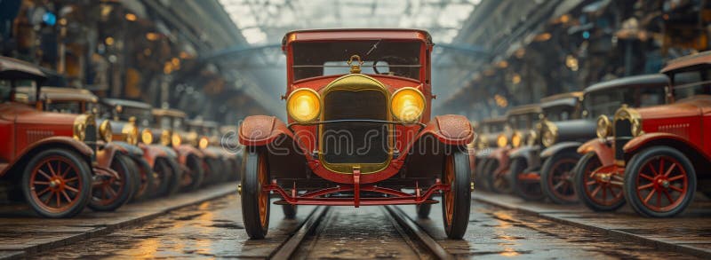 Retro Car Assembly Line in the 1920. Automotive Industry. Stock Image ...