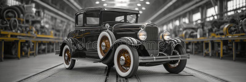Retro Car Assembly Line in the 1920. Automotive Industry. Stock Image ...
