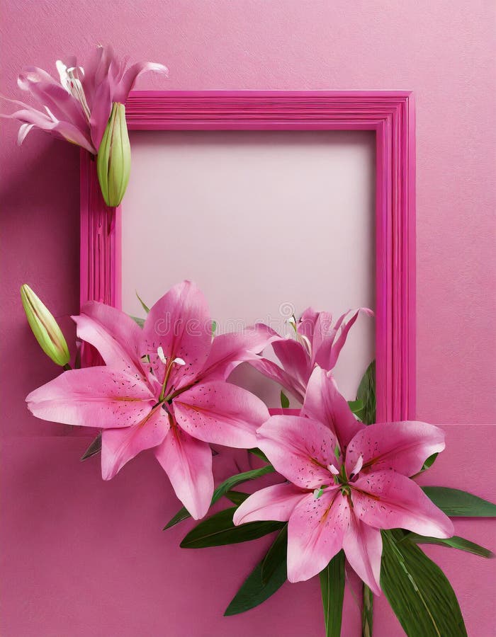 Fuchsia Paper Frame with Pink Lilies - 3d Render Mockup Stock ...