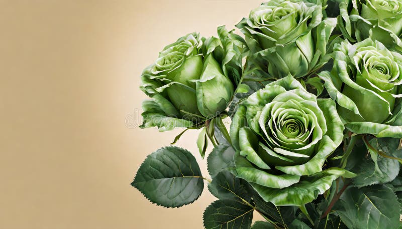 Beautiful Bouquet of Green Roses on Beige Background with Copy Space ...