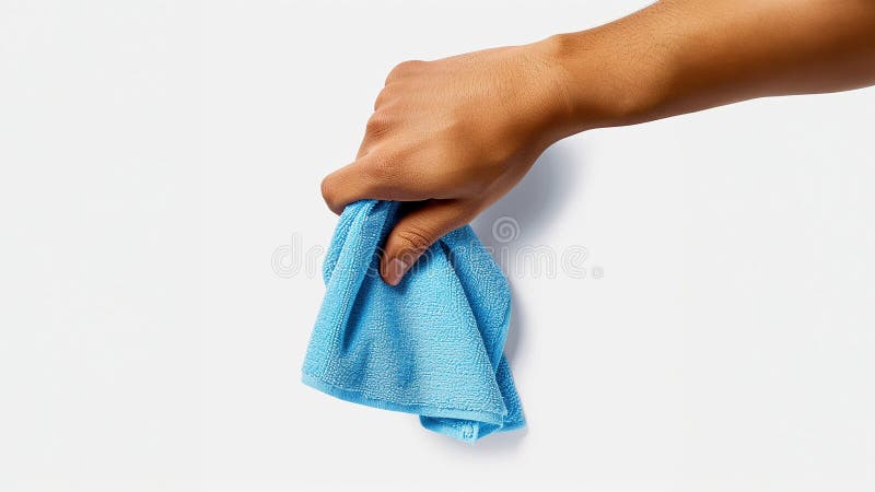 Arm Holding Light Blue Microfiber Cloth Stock Photo - Image of closeup ...