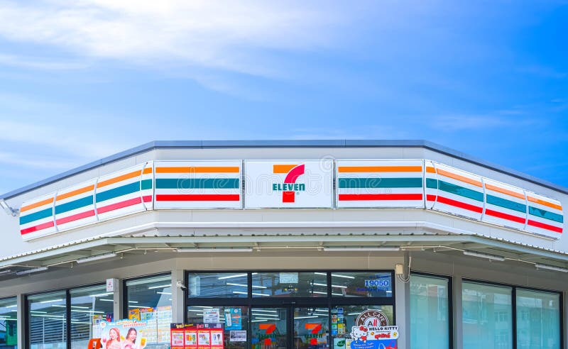 7-Eleven Logo Signboard on White Corrugated Polygonal Flat Slab Roof of ...