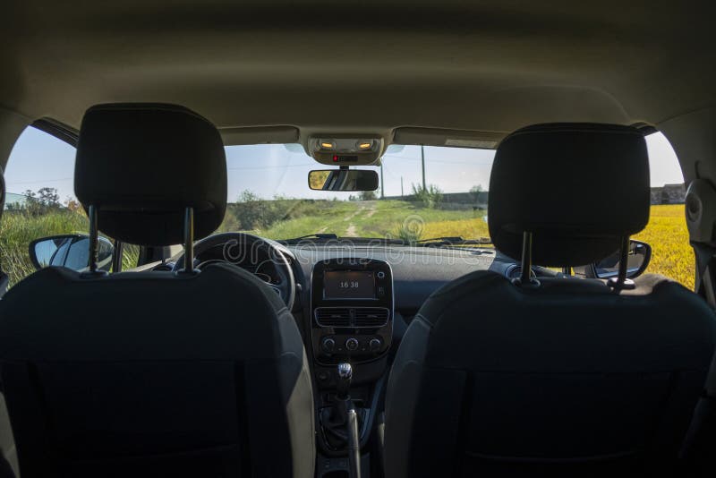 The Interior of an Empty Car in the Middle of Countryside. View from ...