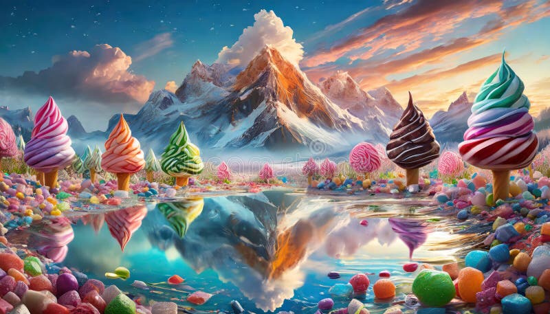 Candy Dreamscape: a Hyperrealistic Sweet Landscape Stock Illustration ...